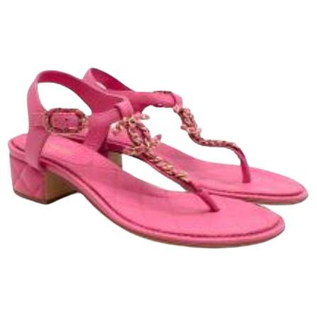 Chanel Pink and Goldtone Quilted Chain-link CC T-Strap Sandals Sz 36 ...