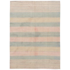 Modern Striped Kilim Handmade Wool Rug For Sale at 1stDibs