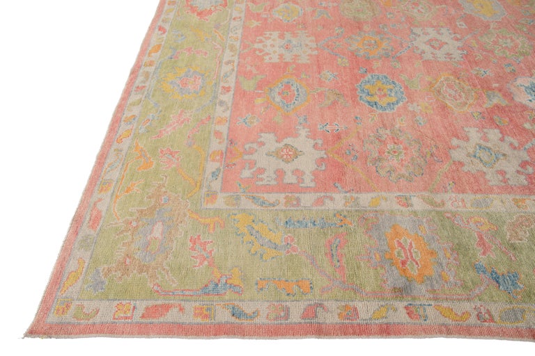 Pink Modern Turkish Oushak Handmade Wool Rug For Sale at 1stDibs