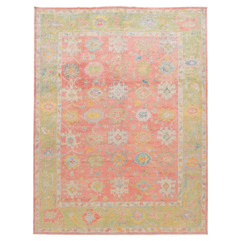 Pink Modern Turkish Oushak Handmade Wool Rug For Sale at 1stDibs