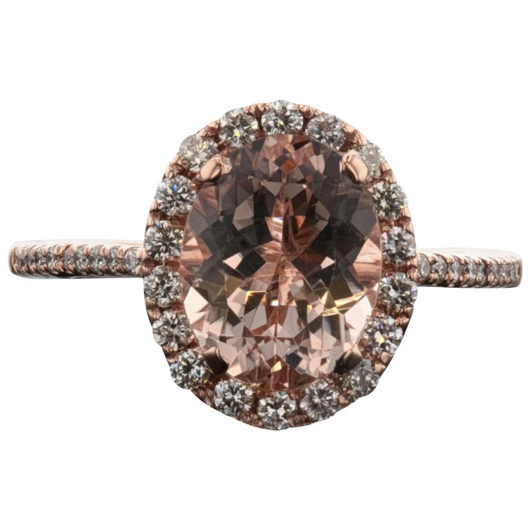 Pink Morganite Engagement Ring with Diamond Halo 'Rose Gold' For Sale ...