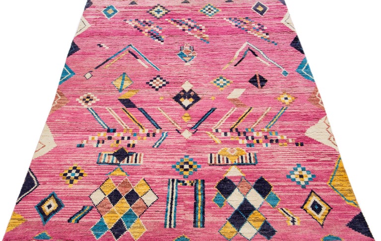 Pink Moroccan Berber Style Handmade Tribal Wool Rug For Sale at 1stDibs