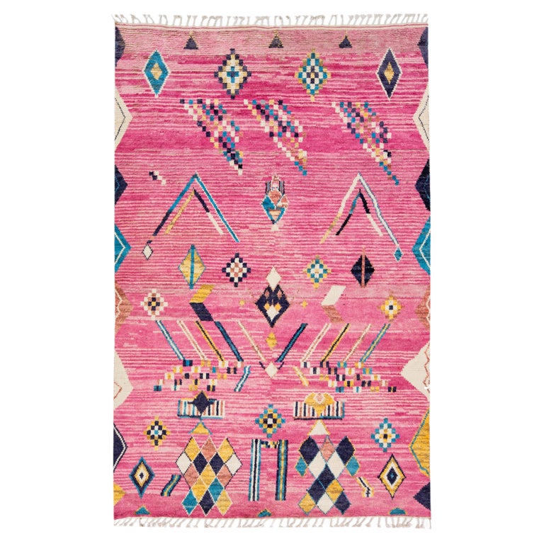 Pink Moroccan Berber Style Handmade Tribal Wool Rug For Sale at 1stDibs