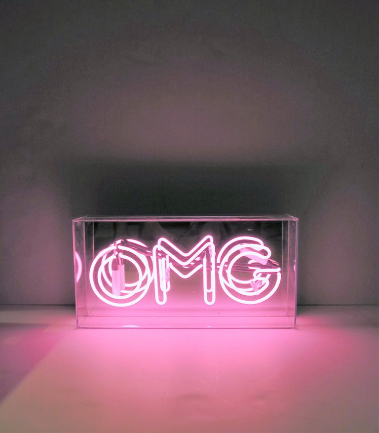 Pink Neon Glass 'OMG' Sign or Light at 1stDibs