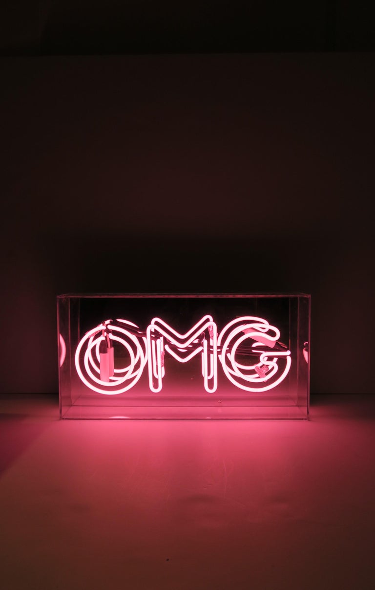 Pink Neon Glass 'OMG' Sign or Light at 1stDibs