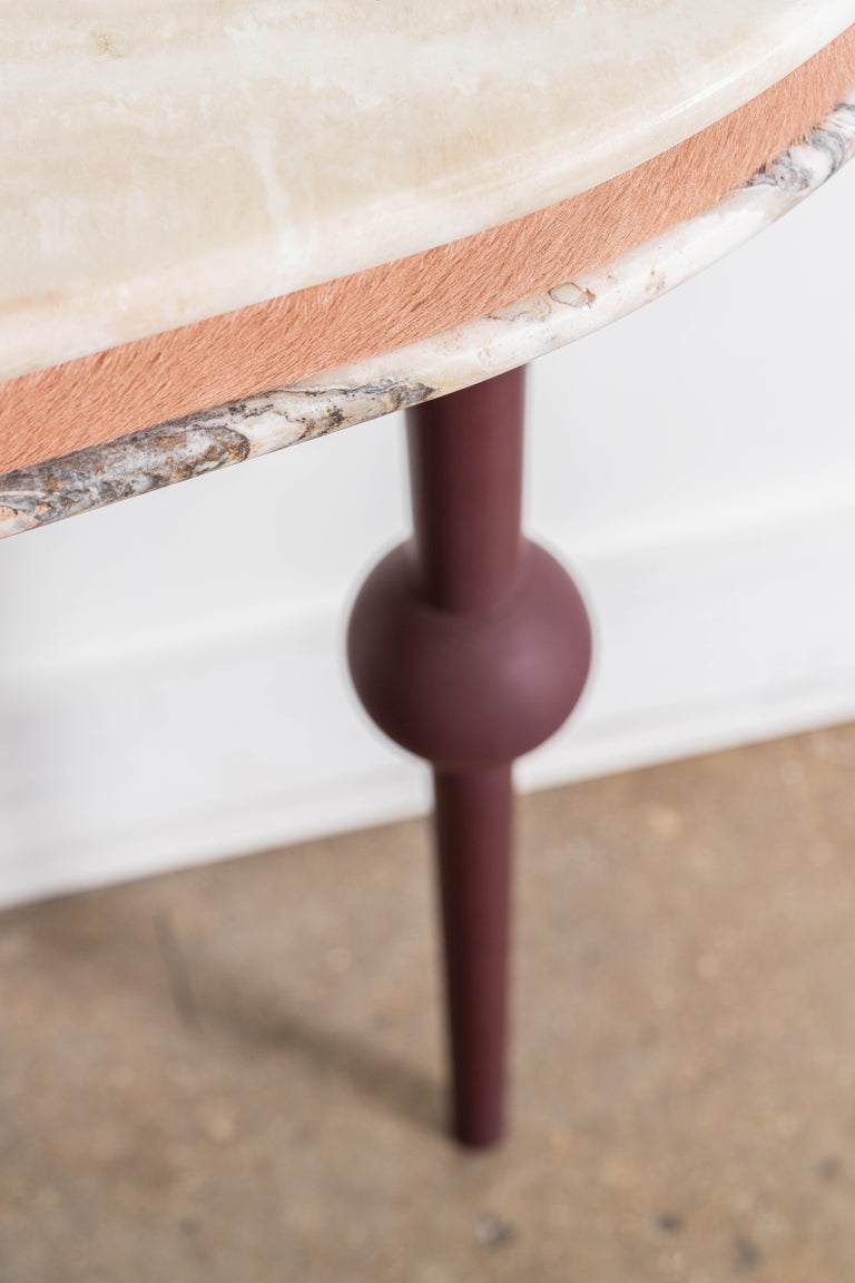 Pink Onyx and Dusty Rose Mohair Double Tiered Console Corner Table For ...