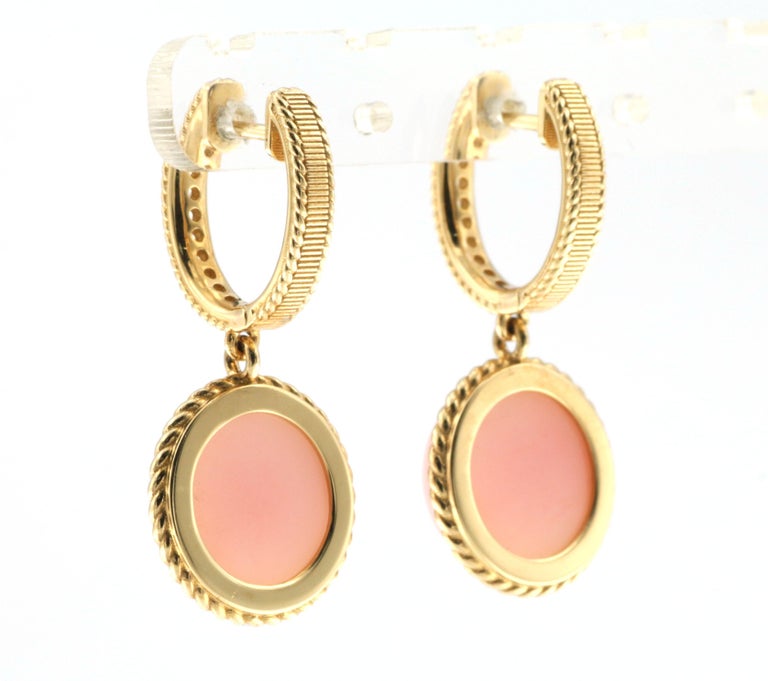 Pink Opal Ruby Dangle Earring in 14 Karat Yellow Gold For Sale at 1stDibs