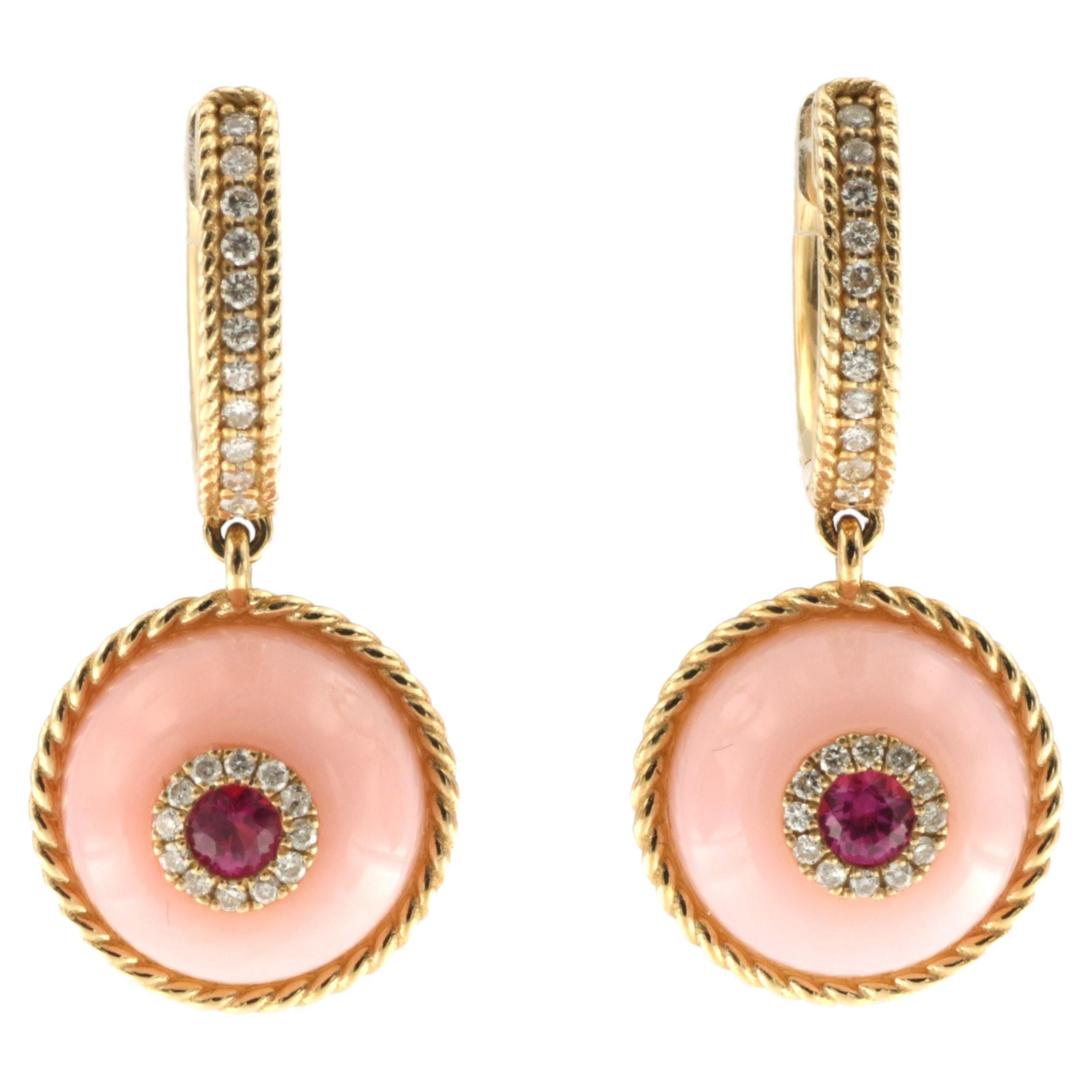 Pink Opal Ruby Pendant Earrings at 1stDibs
