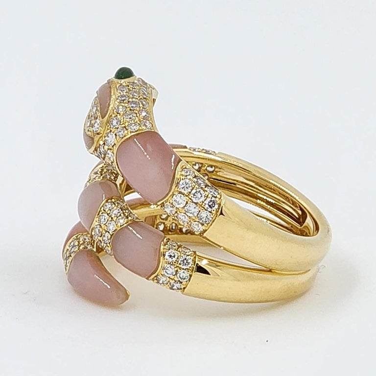 Pink Opal Snake Diamond Ring in 18 Karat Yellow Gold For Sale at 1stDibs