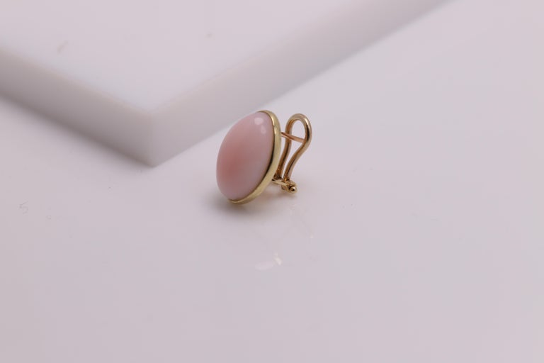 Pink Opal Stud Earrings 14 Karat Yellow Gold Omega Closure Backs For ...