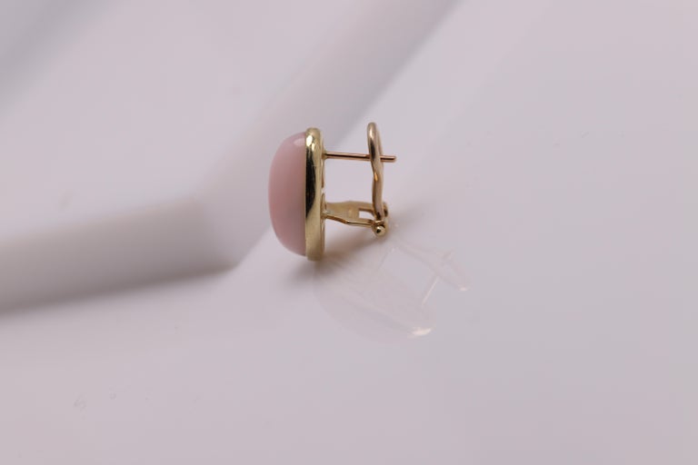 Pink Opal Stud Earrings 14 Karat Yellow Gold Omega Closure Backs For ...