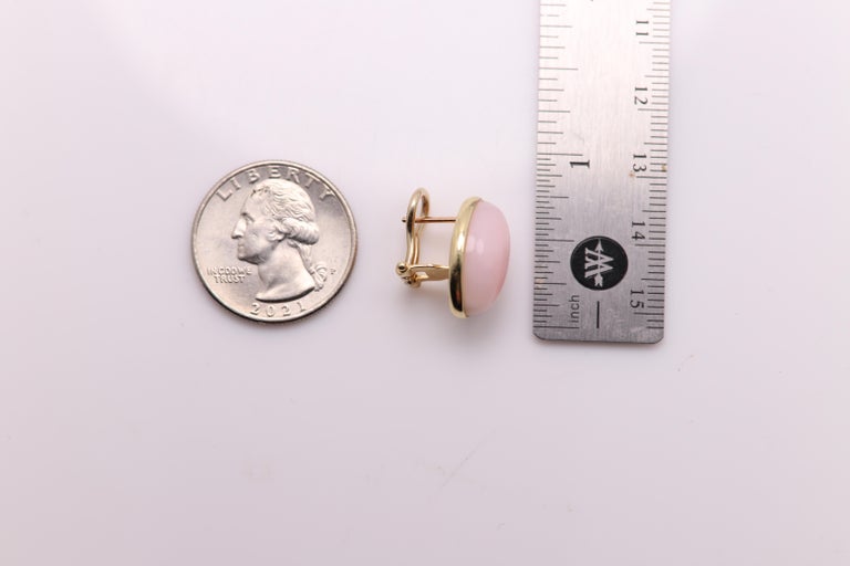 Pink Opal Stud Earrings 14 Karat Yellow Gold Omega Closure Backs For ...