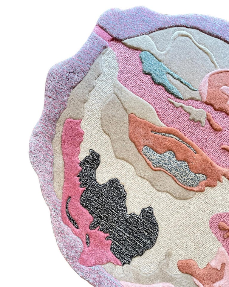 Pink Opaque Abstract Oval Shape Hand Tufted Wool Rug Pastel Colours by ...