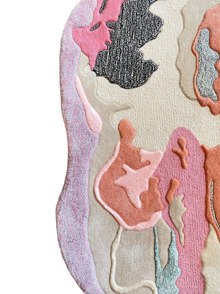 Pink Opaque Abstract Oval Shape Hand Tufted Wool Rug Pastel Colours by ...