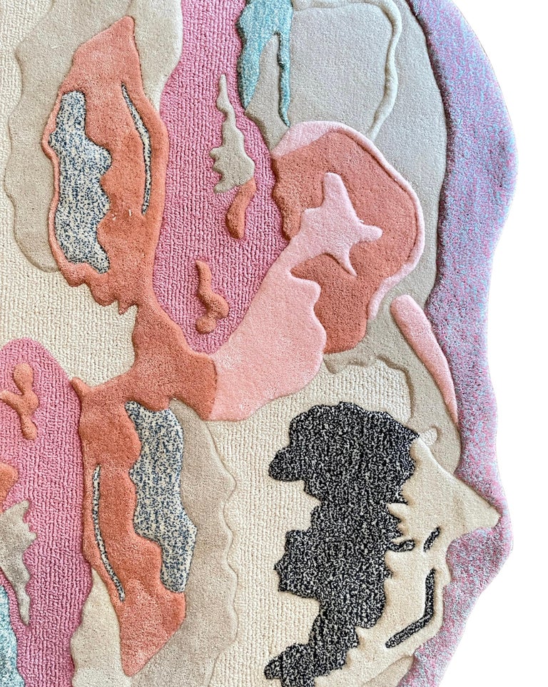 Pink Opaque Abstract Oval Shape Hand Tufted Wool Rug Pastel Colours by ...
