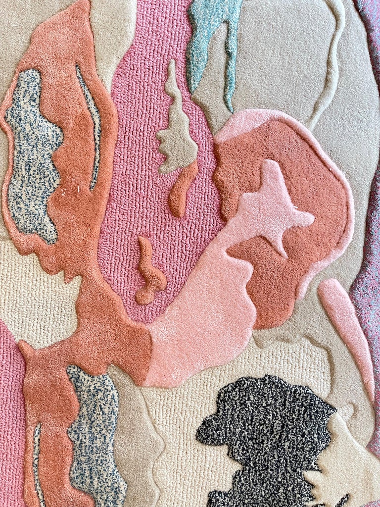 Pink Opaque Abstract Oval Shape Hand Tufted Wool Rug Pastel Colours by ...