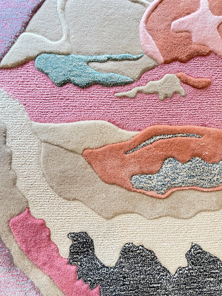 Pink Opaque Abstract Oval Shape Hand Tufted Wool Rug Pastel Colours by ...