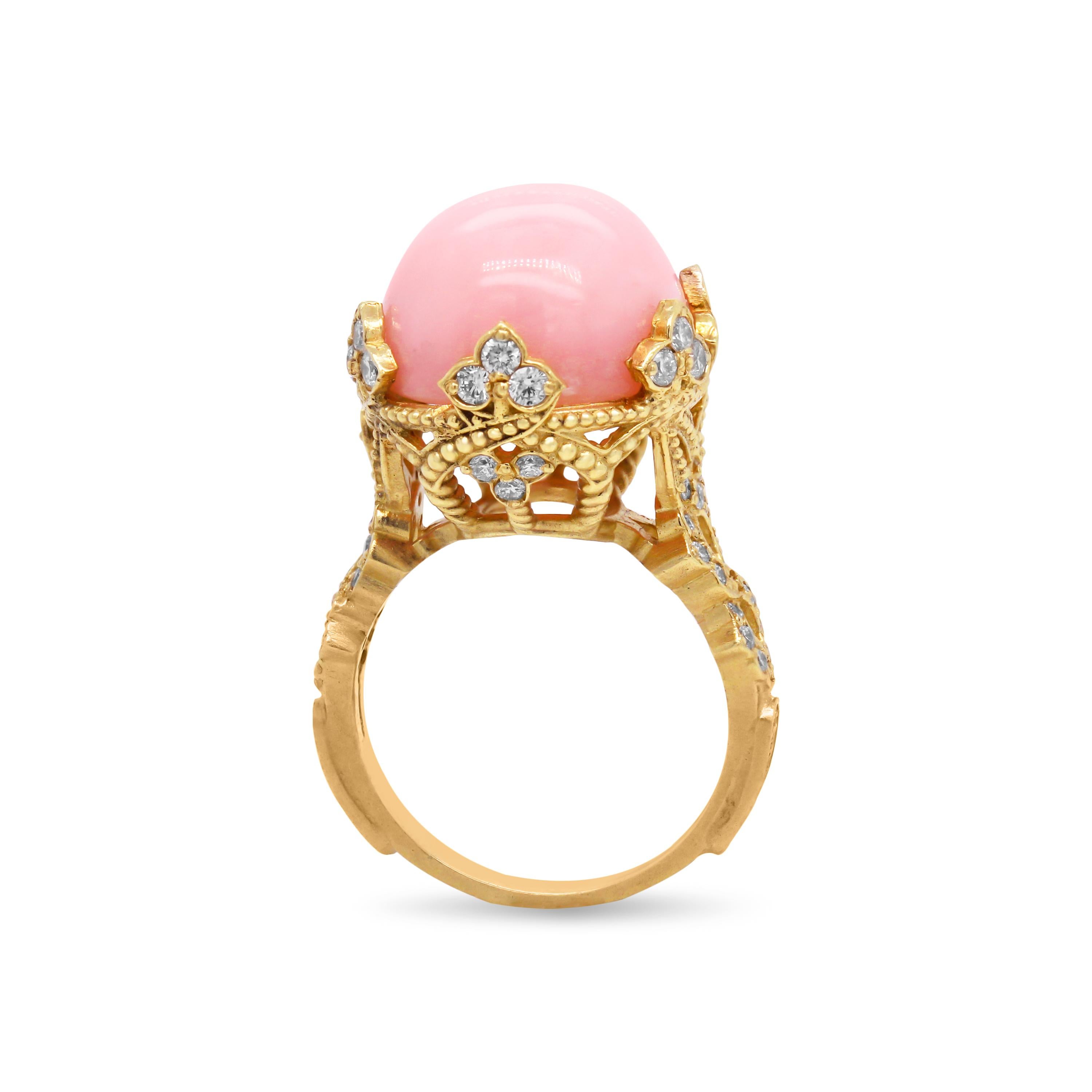 Pink Peruvian Opal Yellow Gold and Diamond Cocktail Ring Stambolian at ...