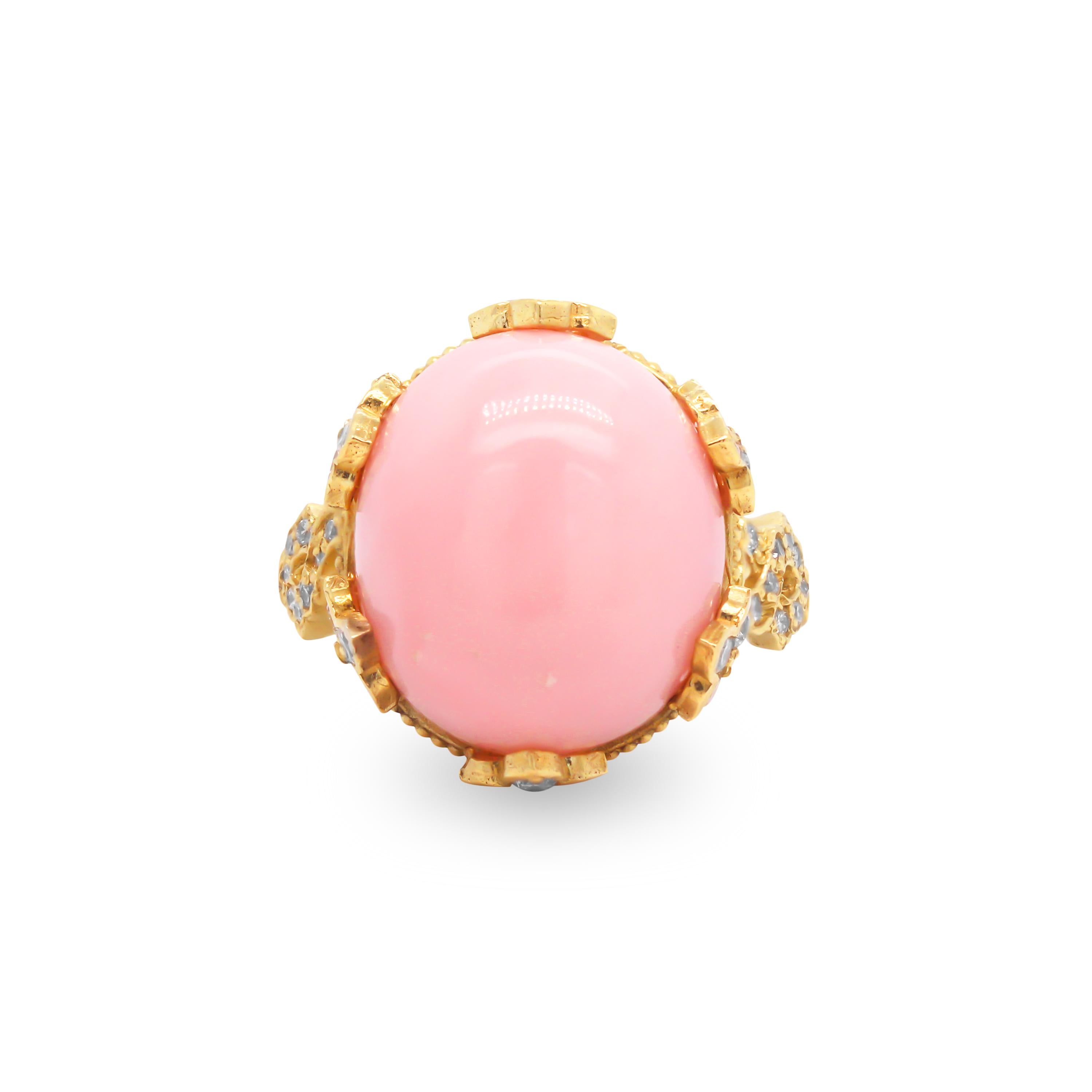 Pink Peruvian Opal Yellow Gold and Diamond Cocktail Ring Stambolian at ...