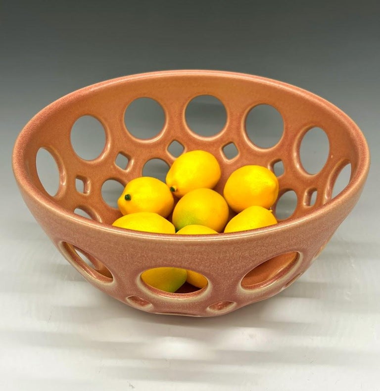Pink Pierced Ceramic Tabletop Bowl, in Stock For Sale at 1stDibs