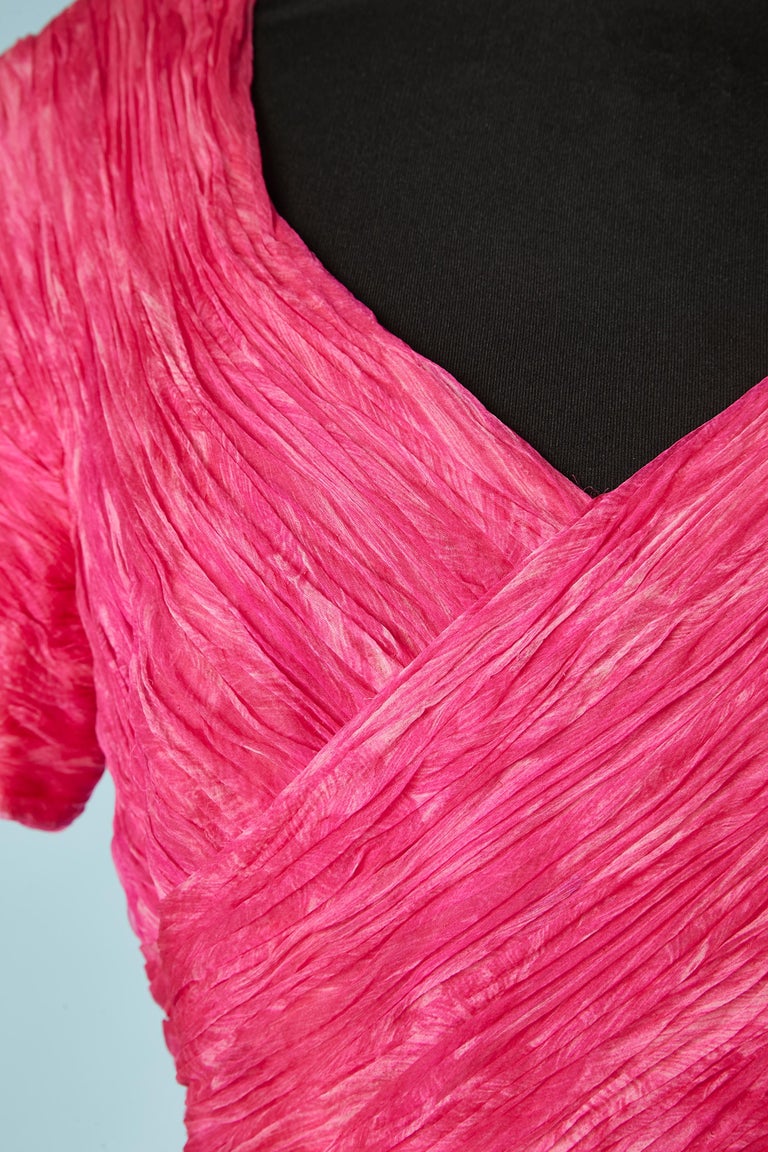 Pink printed chiffon flower cocktail dress drape on the bust Fabrizio ...