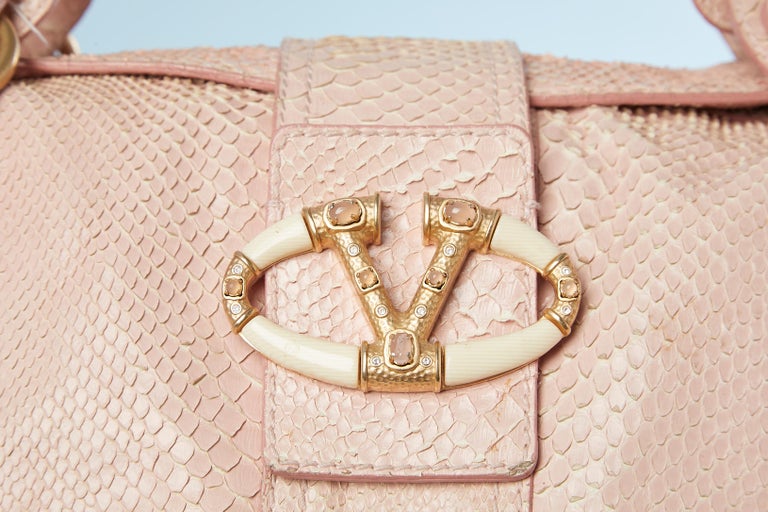 Pink python large hand- bag with rhinestone and metal brand Valentino ...