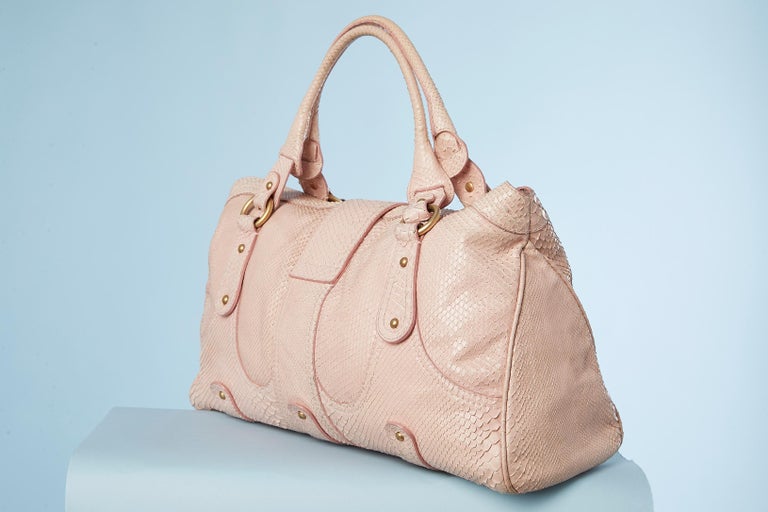 Pink python large hand- bag with rhinestone and metal brand Valentino ...