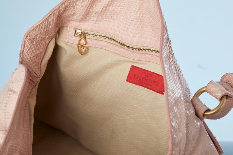 Pink python large hand- bag with rhinestone and metal brand Valentino ...