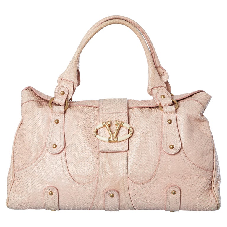 Pink python large hand- bag with rhinestone and metal brand Valentino ...