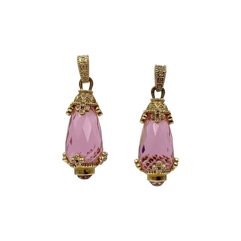 Pink Quartz Diamond Earrings 14 Karat Duchess of Windsor Secretary Mrs ...