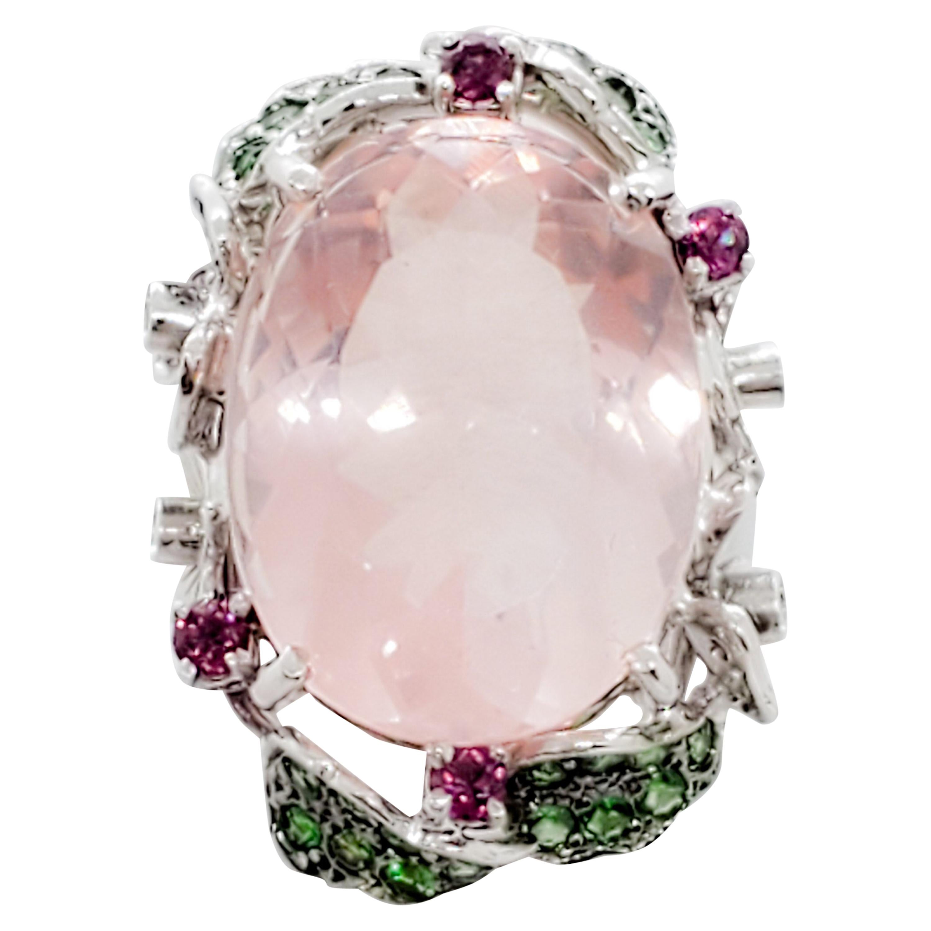 18 Karat Large Cushion Cut Pink Quartz and Diamond Ring For Sale at 1stDibs