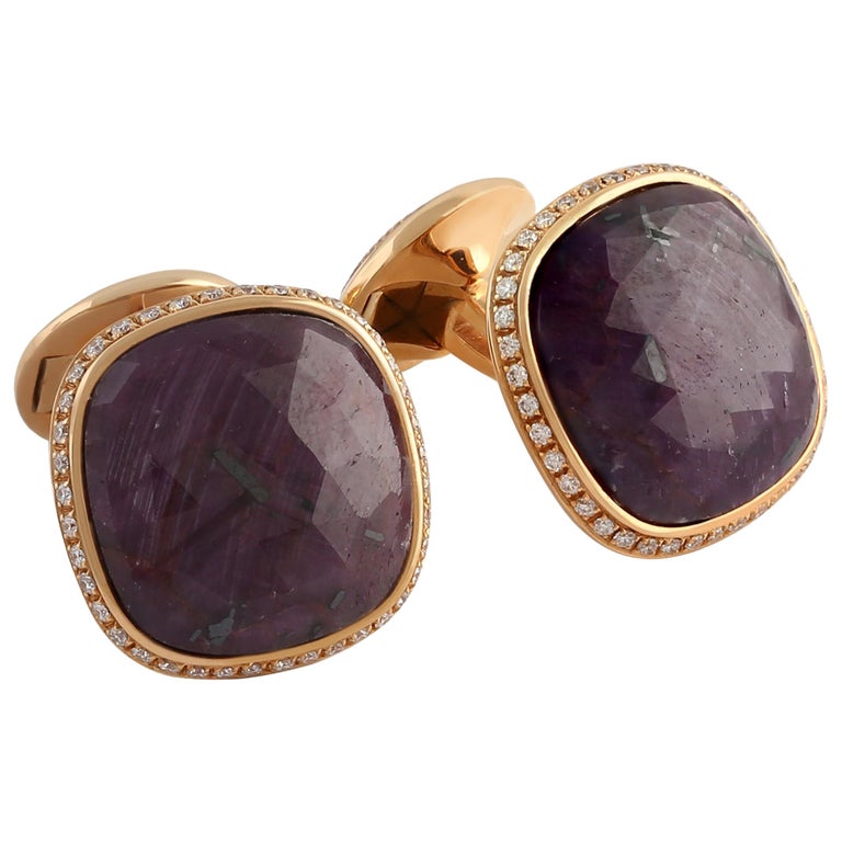 Pink Ruby and White Diamond Cufflinks in Rose Gold For Sale (Free ...