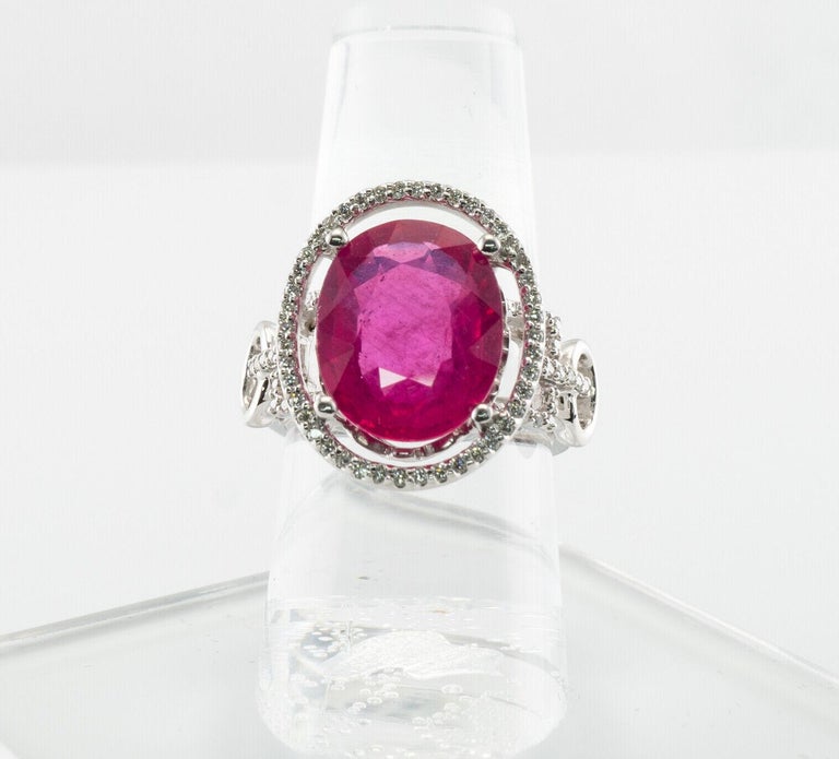 Pink Ruby Diamond Ring 14K White Gold For Sale at 1stDibs