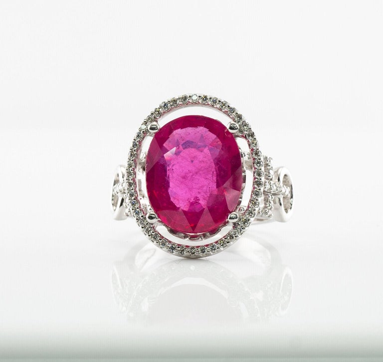 Pink Ruby Diamond Ring 14K White Gold For Sale at 1stDibs