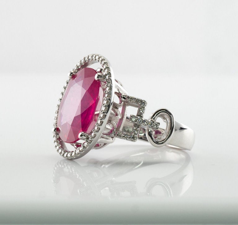 Pink Ruby Diamond Ring 14K White Gold For Sale at 1stDibs
