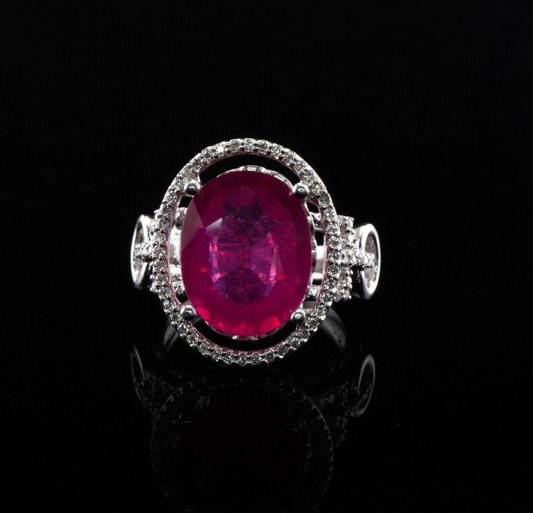 Pink Ruby Diamond Ring 14K White Gold For Sale at 1stDibs