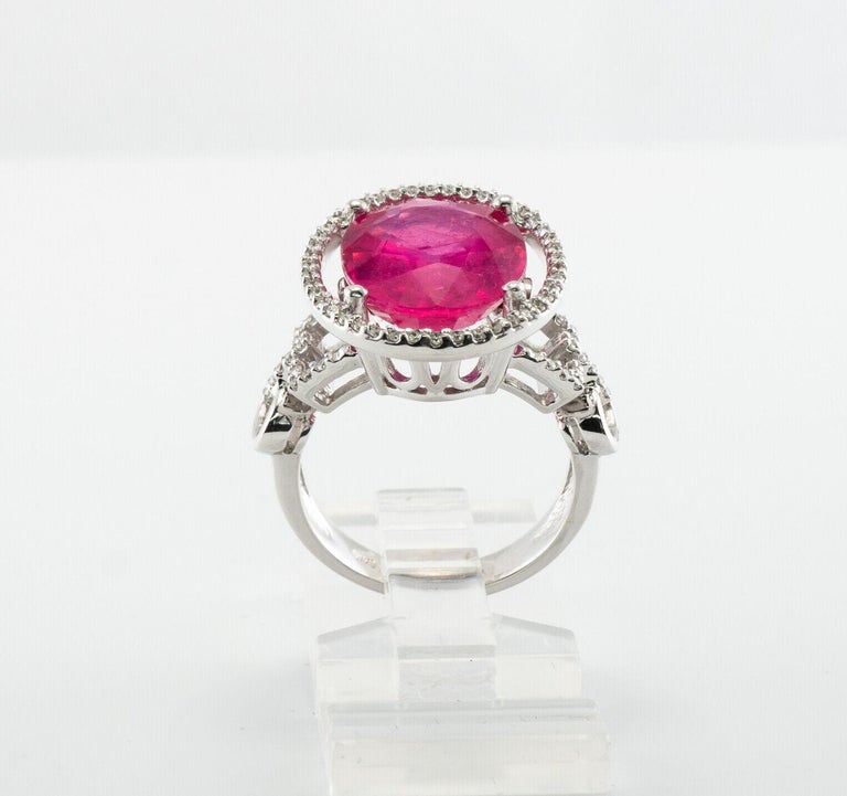 Pink Ruby Diamond Ring 14K White Gold For Sale at 1stDibs