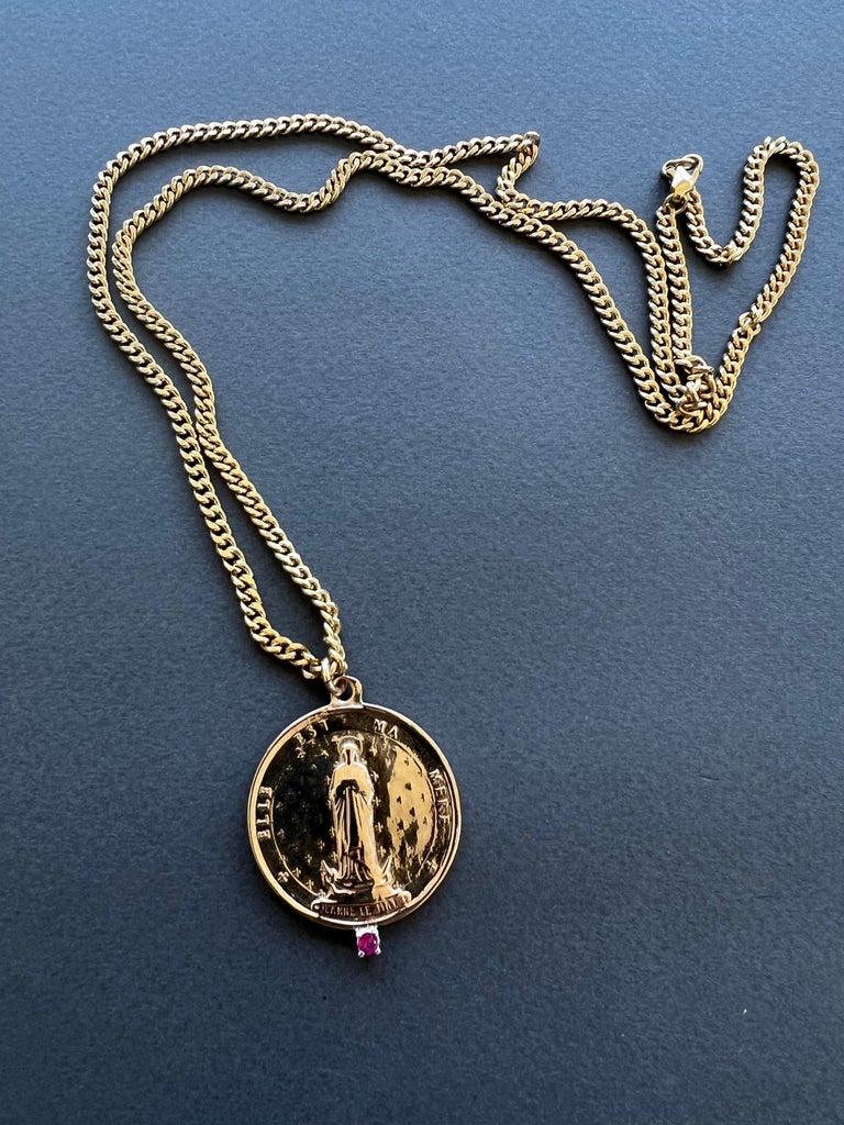 Pink Ruby French Medal Coin Necklace Chain Jeanne Le Mat J Dauphin For ...