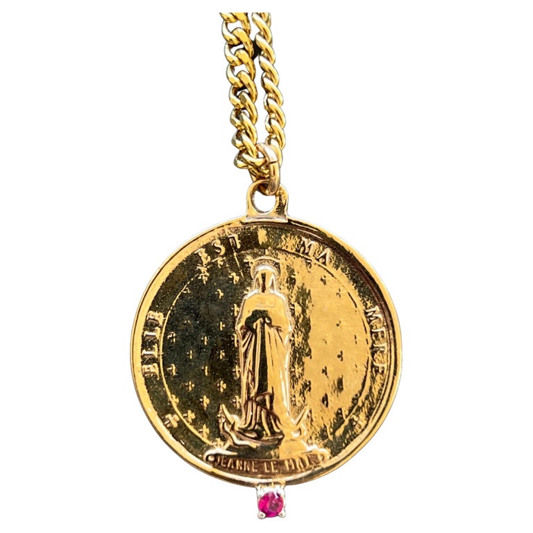 Pink Ruby French Medal Coin Necklace Chain Jeanne Le Mat J Dauphin For ...