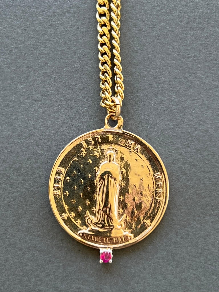 Pink Ruby French Medal Coin Necklace Chain Jeanne Le Mat J Dauphin For ...