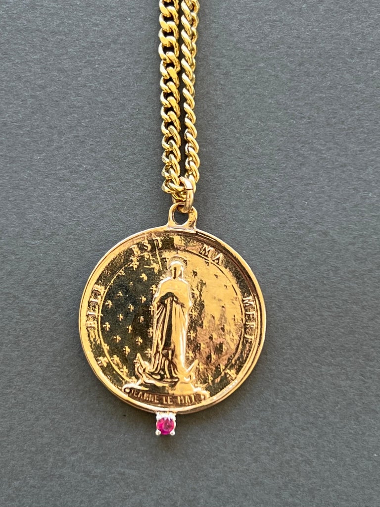Pink Ruby French Medal Coin Necklace Chain Jeanne Le Mat J Dauphin For ...