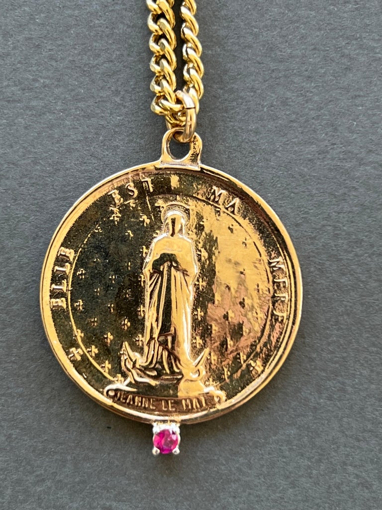 Pink Ruby French Medal Coin Necklace Chain Jeanne Le Mat J Dauphin For ...
