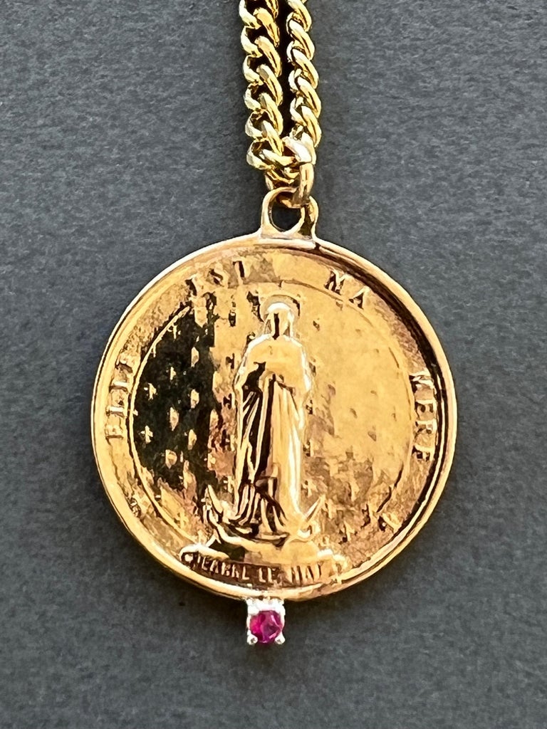 Pink Ruby French Medal Coin Necklace Chain Jeanne Le Mat J Dauphin For ...