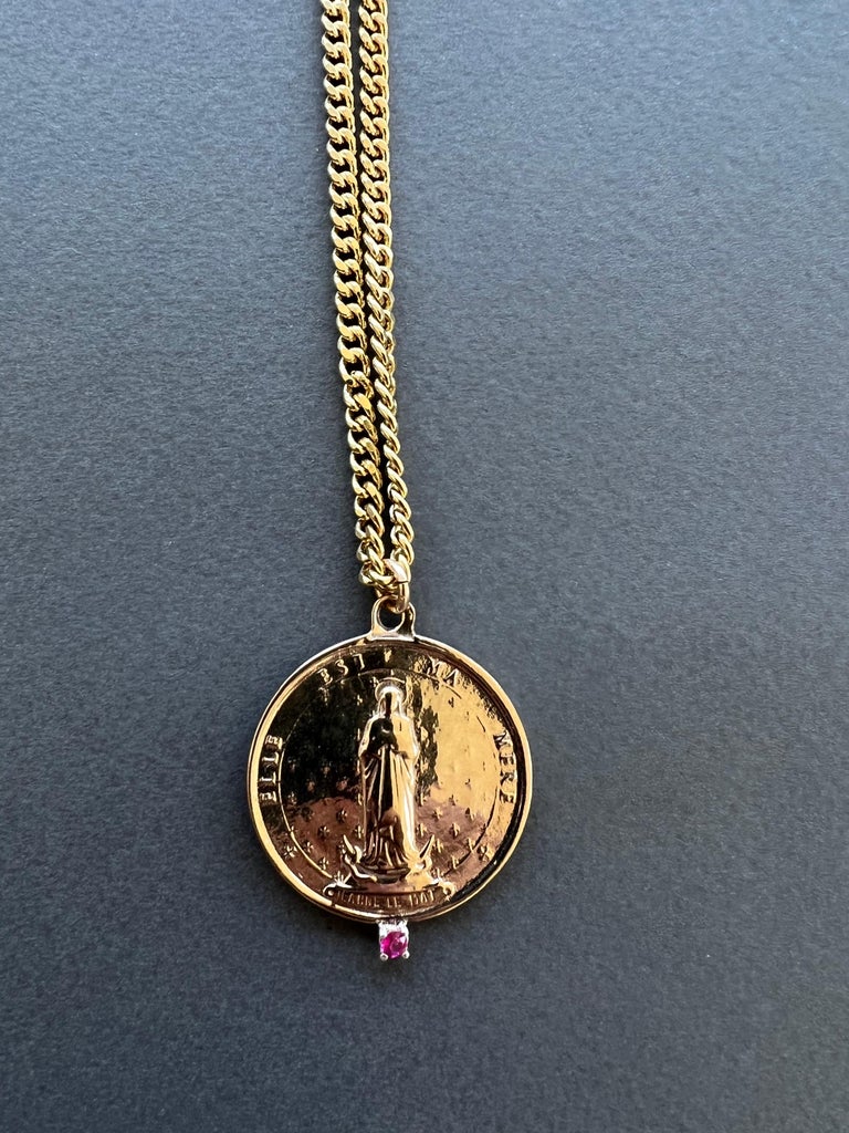 Pink Ruby French Medal Coin Necklace Chain Jeanne Le Mat J Dauphin For ...