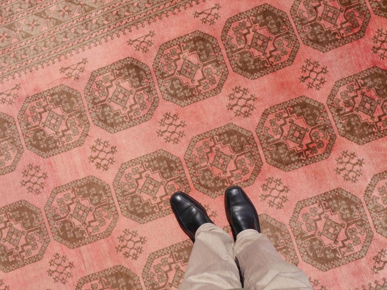 Pink Rug Ersari Tribal Turkoman Hand Knotted Semi Antique Carpet at 1stDibs