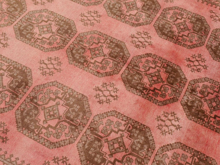Pink Rug Ersari Tribal Turkoman Hand Knotted Semi Antique Carpet at 1stDibs