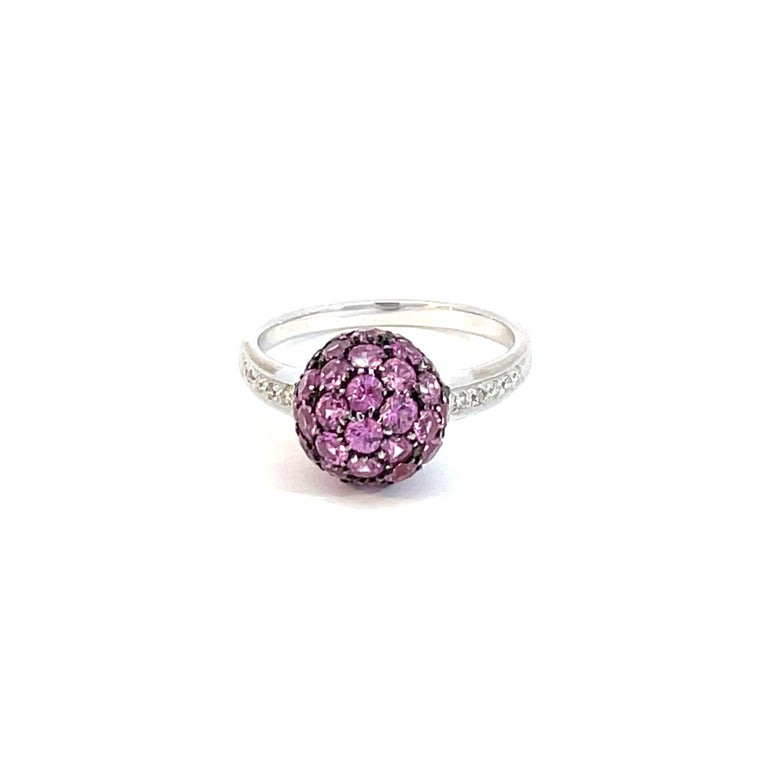 Pink Sapphire and Diamond Ball Ring in 18 Karat White Gold For Sale at ...