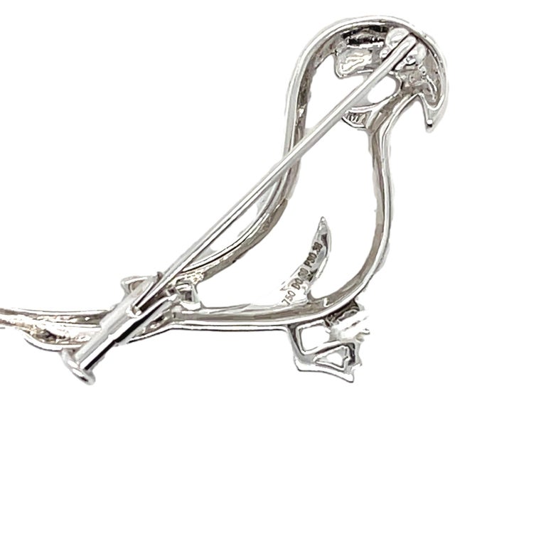 Pink Sapphire and Diamond Bird Brooch in 18KW Gold For Sale at 1stDibs