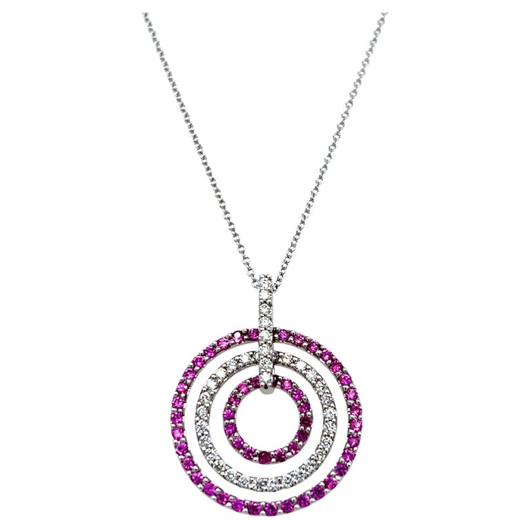 Pink Sapphire and Diamond Circle Pendant Necklace in 18K Gold For Sale ...