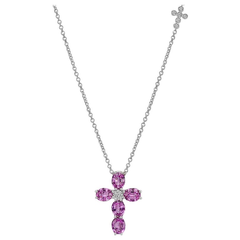 Pink Sapphire and Diamond Cross Pendant at 1stDibs